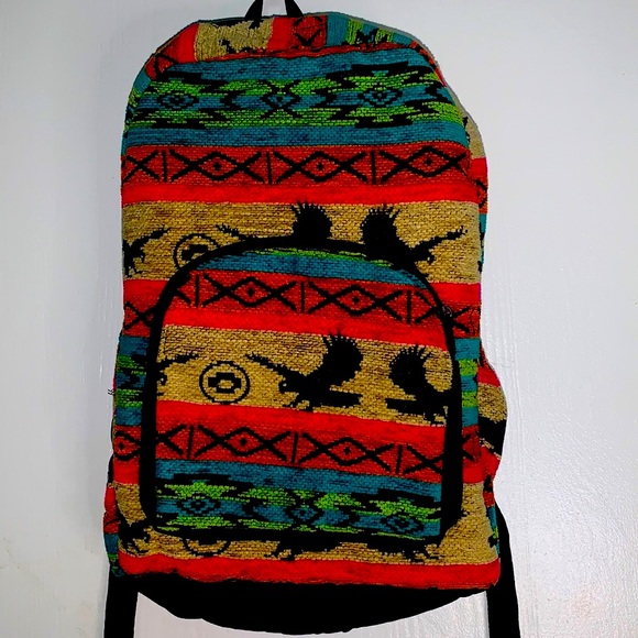 Bags | Handmade Tribal Backpack With Water Bottle Pockets Black Blue ...
